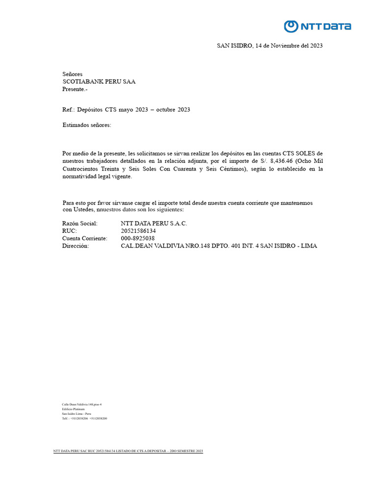 Solicitud de Depósito CTS Scotiabank | PDF | Derecho