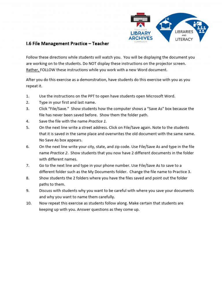 1-6 File Management Practice - Teacher | PDF | Career & Growth | Computers