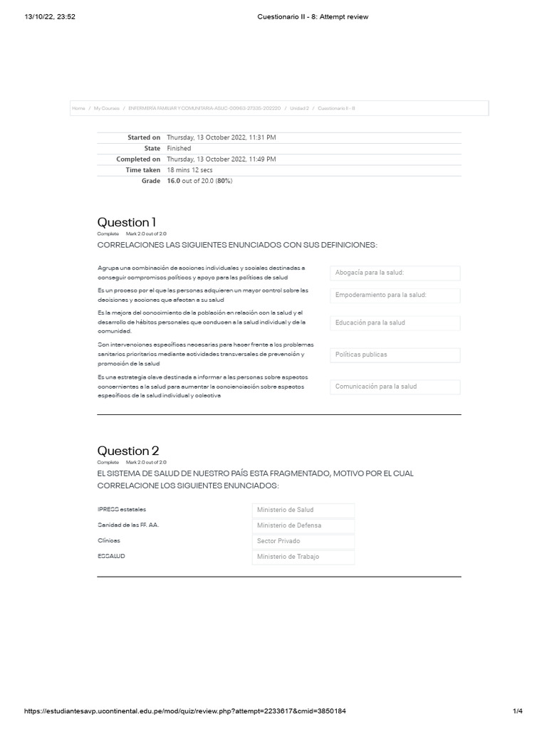 Cuestionario II - 8 - Attempt Review | PDF
