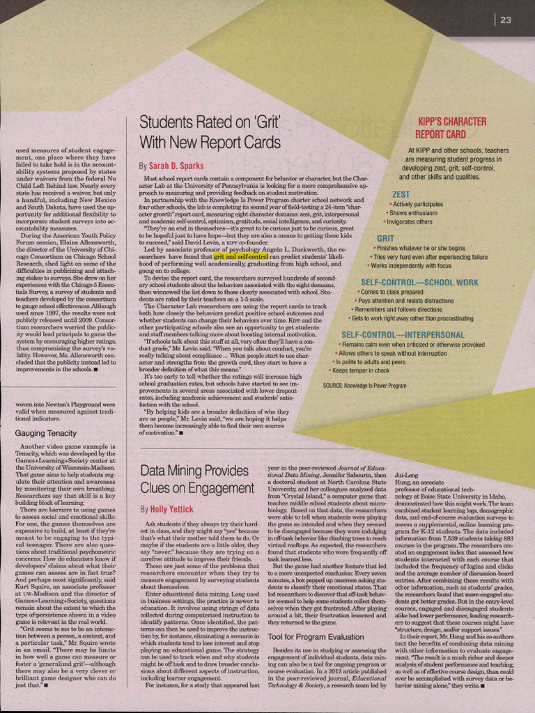 Students Rated on 'Grit' With New Report Cards | PDF