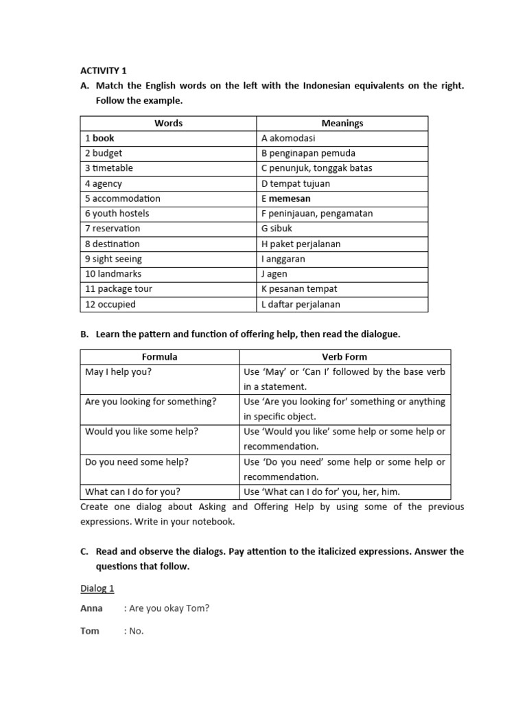 Exercise Asking and Offering Help 9-16 Agt '23 | PDF