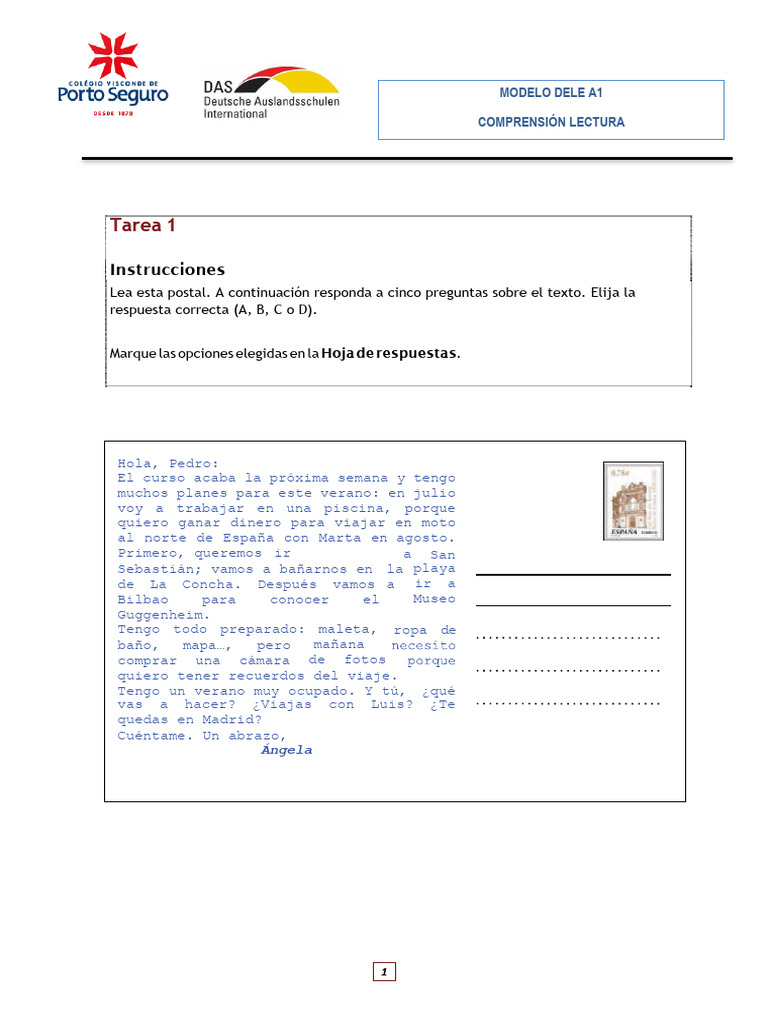 Simulado Dele A1 - Lectura | PDF