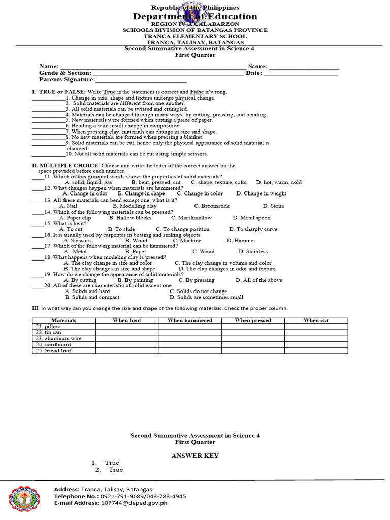 Second Summative Test With Tost and Performance Task With Rubrics-1st ...