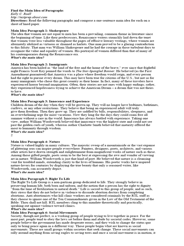 Find the Main Idea of Paragraphs | PDF | Internet | Society