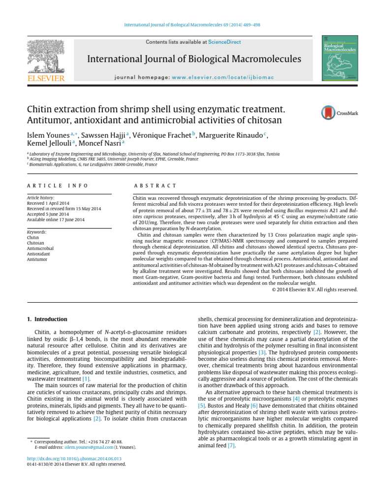 Chitin Extraction From Shrimp Shell Using Enzymatic Treatment Antitumor, Antioxidant and ...