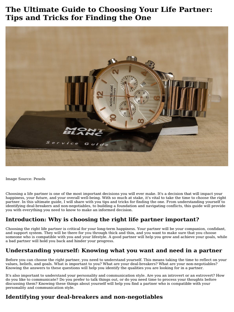 The Ultimate Guide To Choosing Your Life Partner - Tips and Tricks For ...