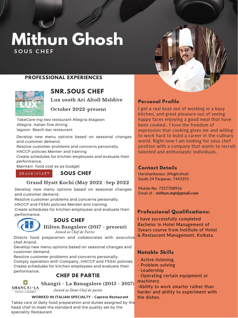 MITHUN .MGT@Resume - 230601 - 215418.pdf - 20231129 - 003134 - 0000 | PDF | Chef | Restaurants