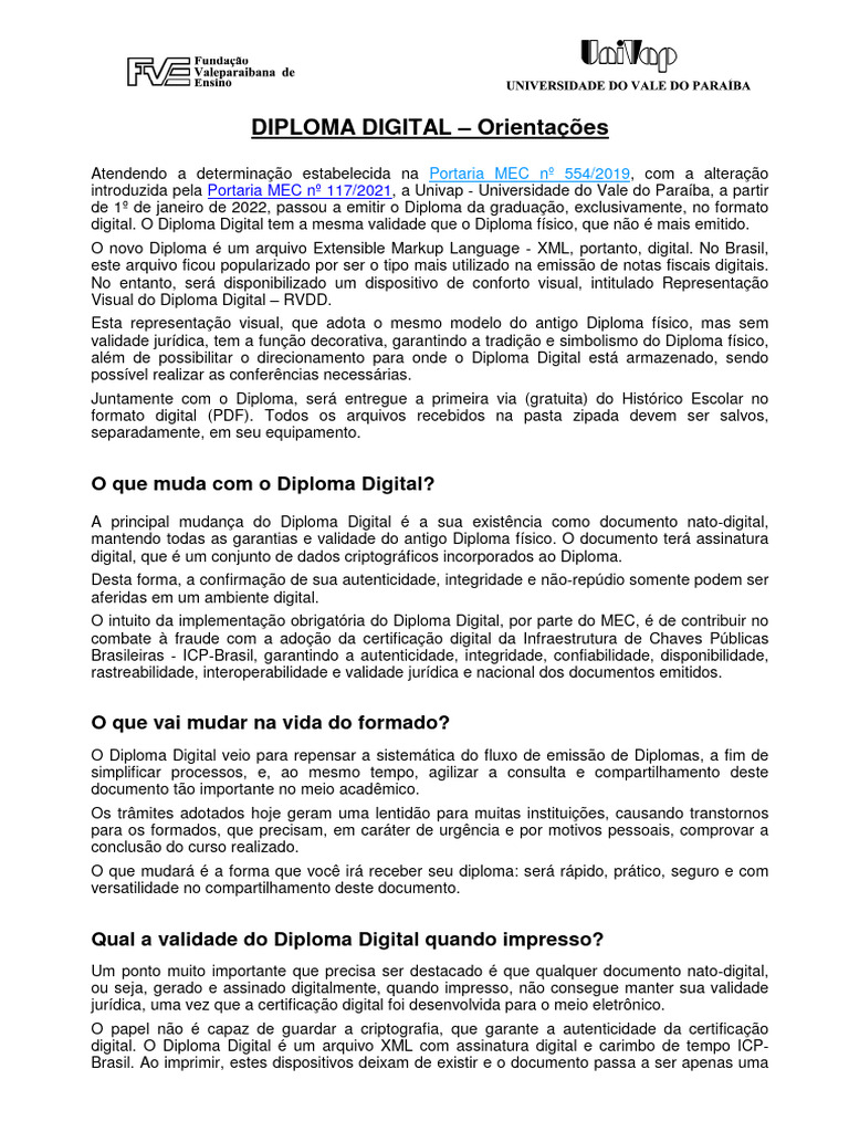 Orientação Diploma Digital | PDF | Código QR | XML