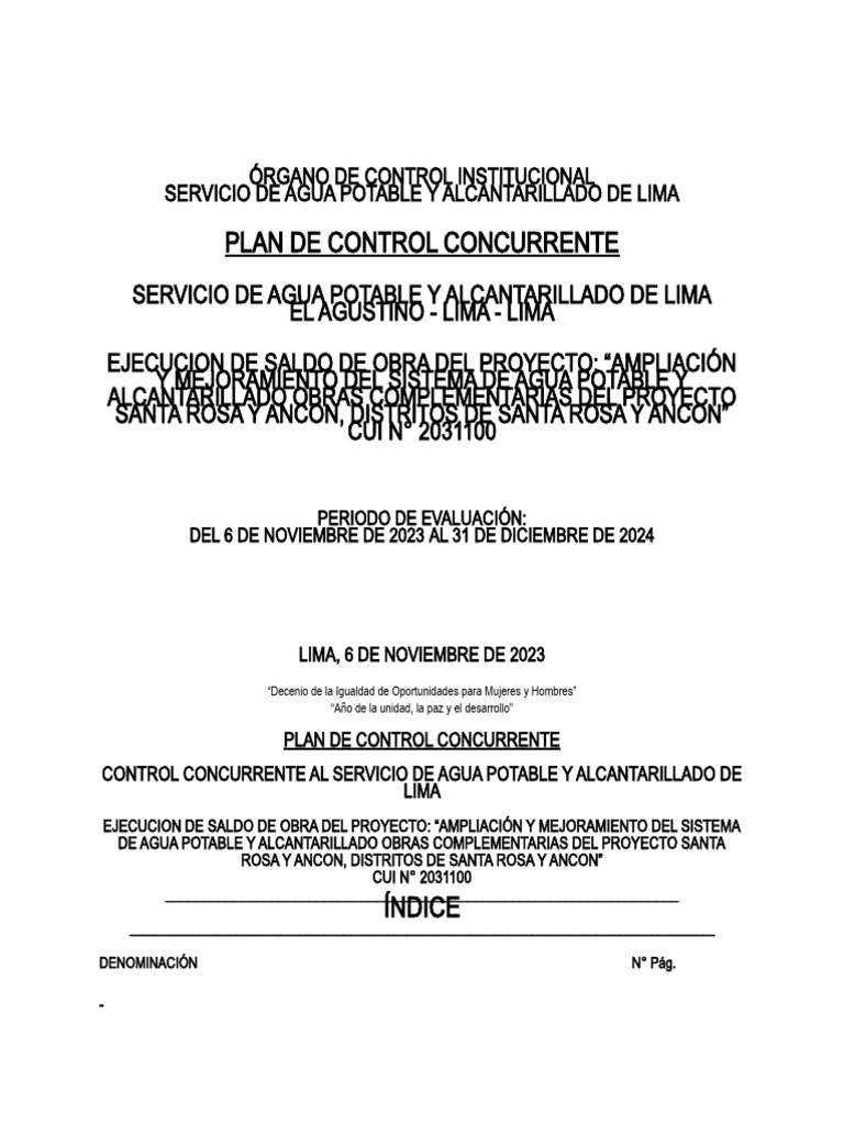 Plan de Control Concurrente - SEDAPAL-GRUPO 2 | PDF | Evaluación de impacto ambiental ...