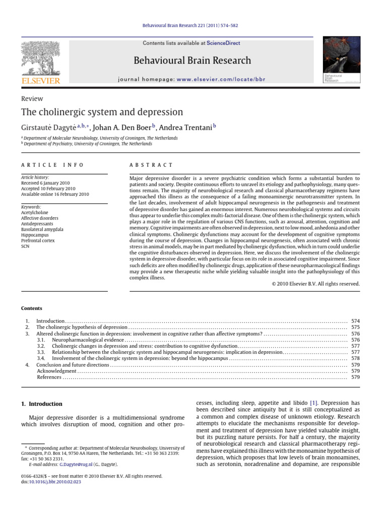The Cholinergic System and Depression | PDF | Hippocampus | Major ...