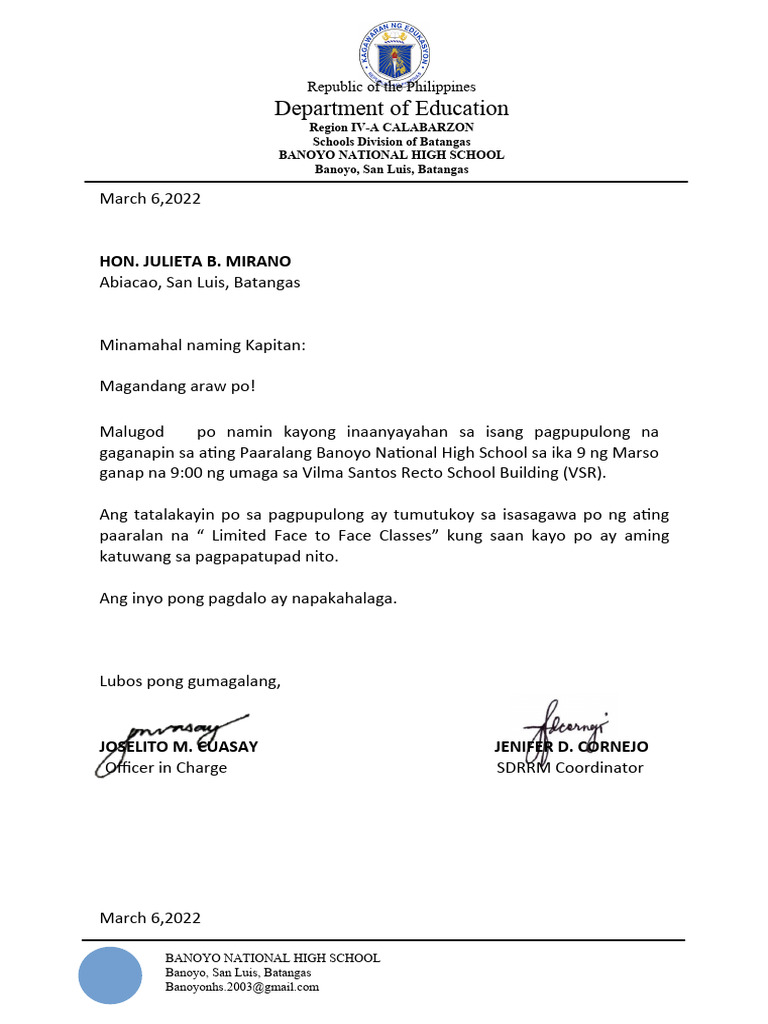 Letter To Brgy | PDF