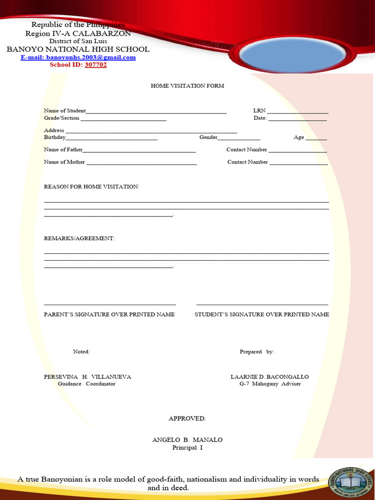 Home Visitation Form | PDF