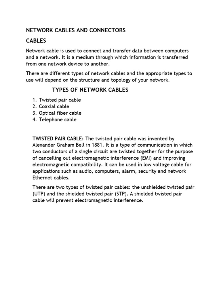 Network Cables and Connectors | PDF | Coaxial Cable | Computer Network