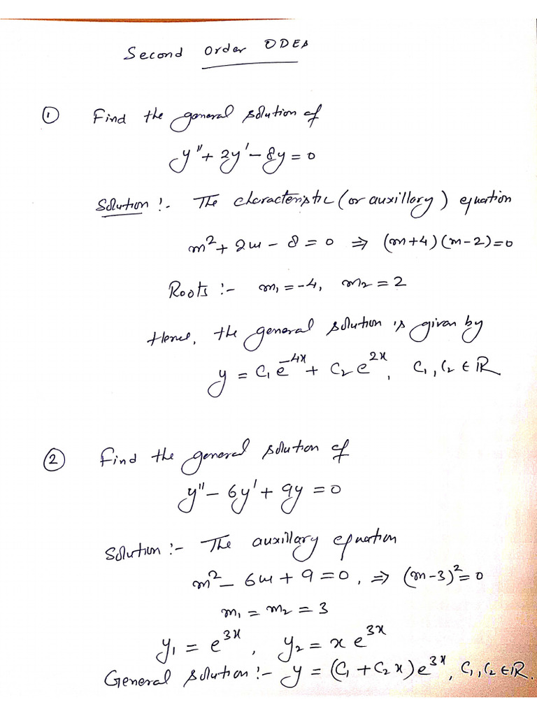 Solved Problems On Second-Order ODEs | PDF Solved Problems On Second-Order ODEs | PDF