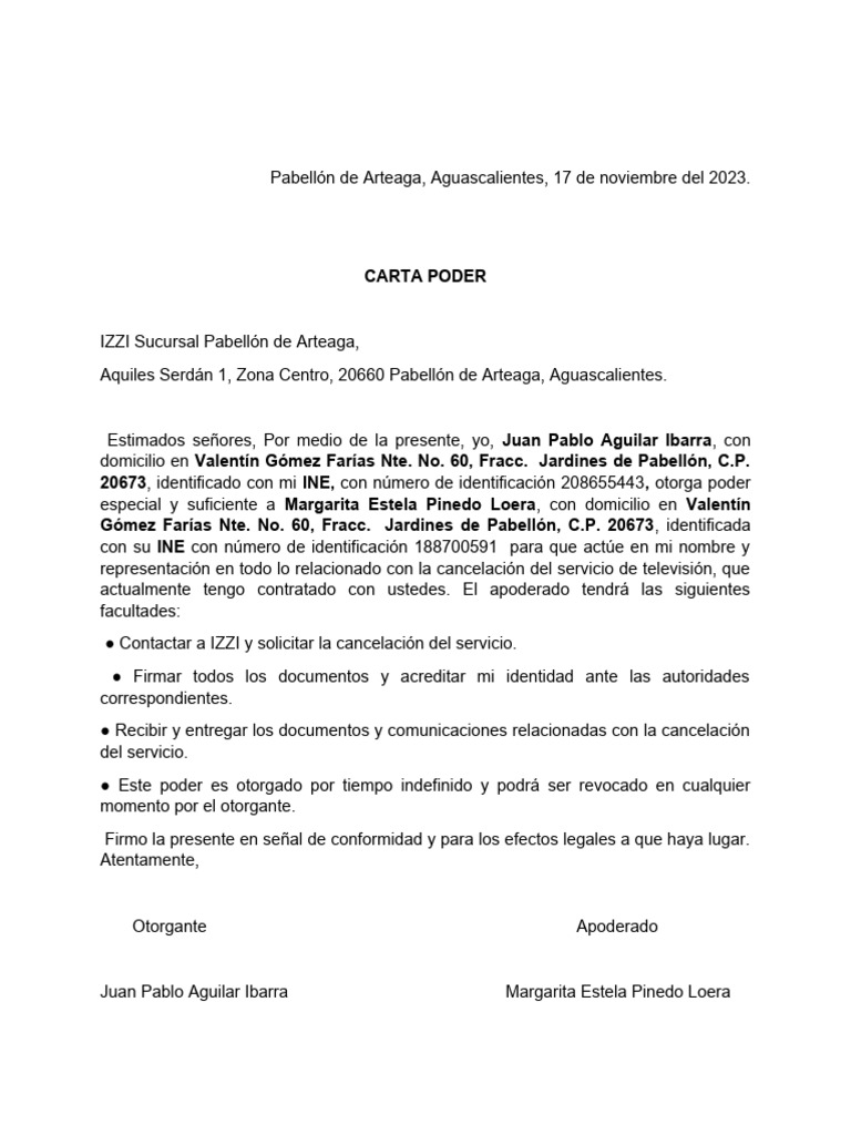Carta Poder para Cancelacion de IZZI | PDF