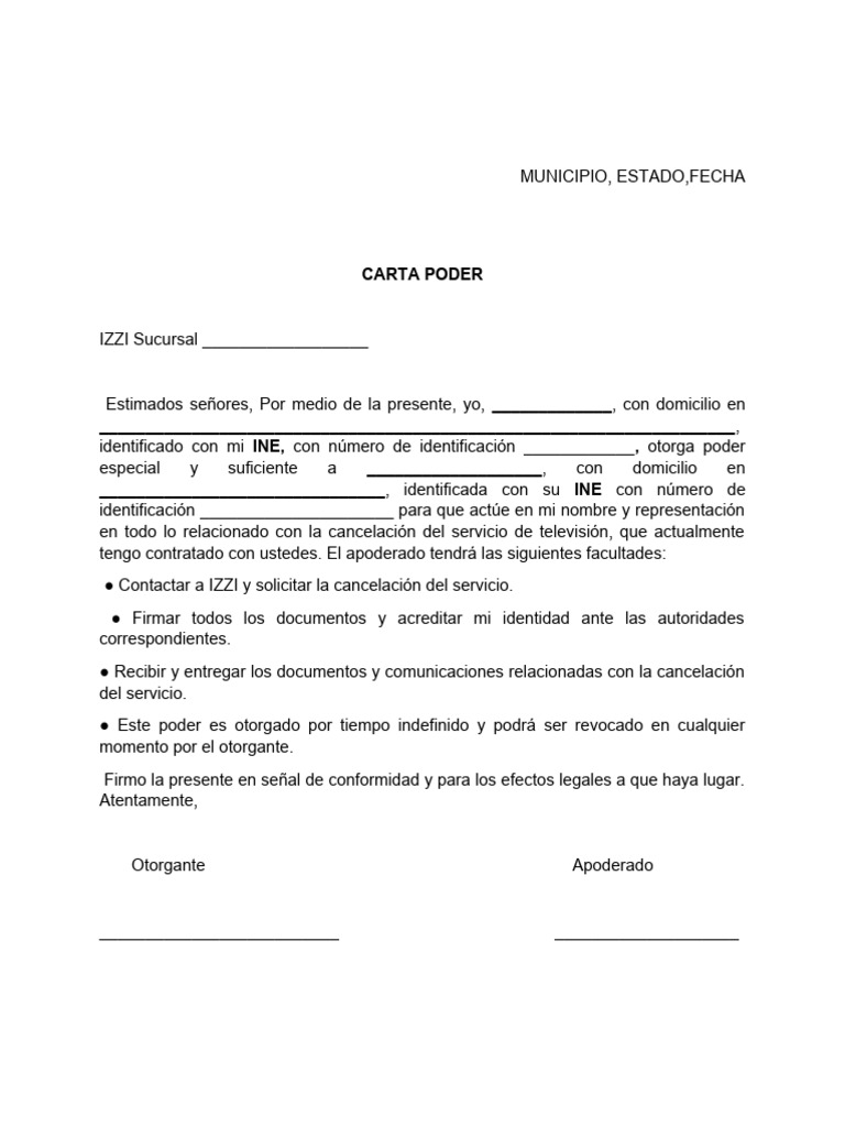 Carta Poder para Cancelacion de IZZI | PDF