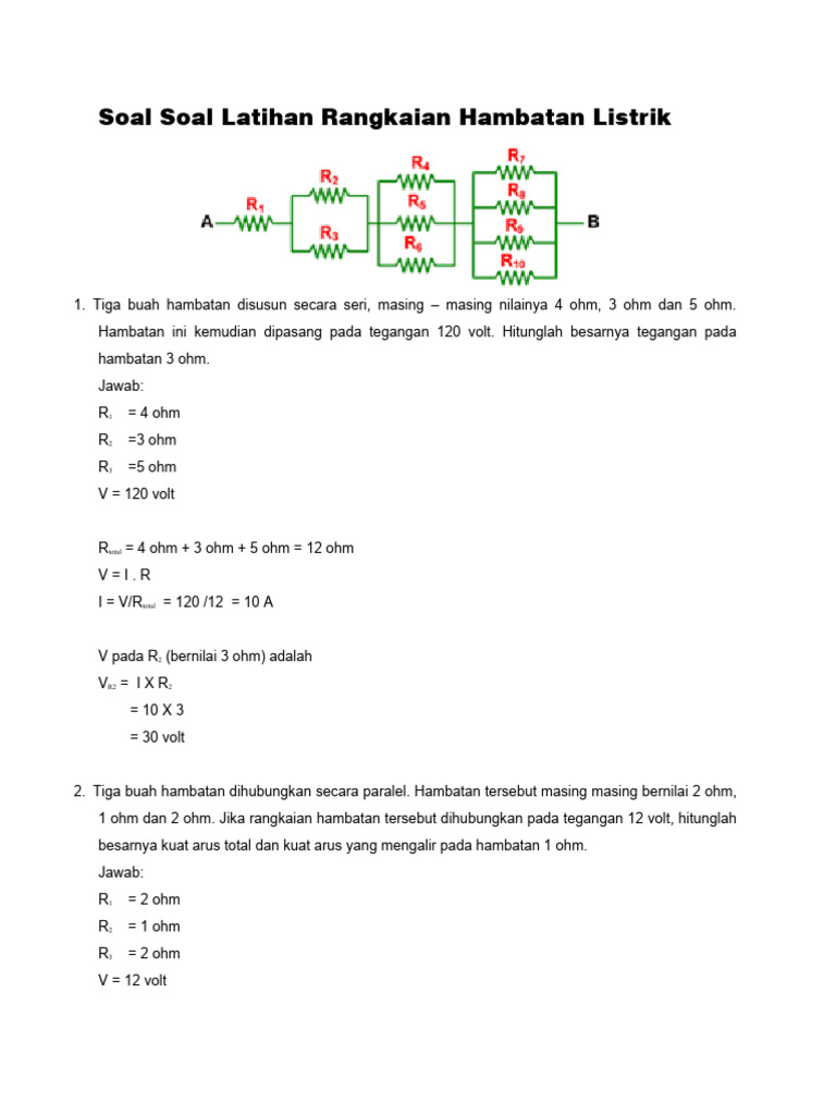 Guru - Soal Soal Latihan Tentang Rangkaian Hambatan Listrik | PDF