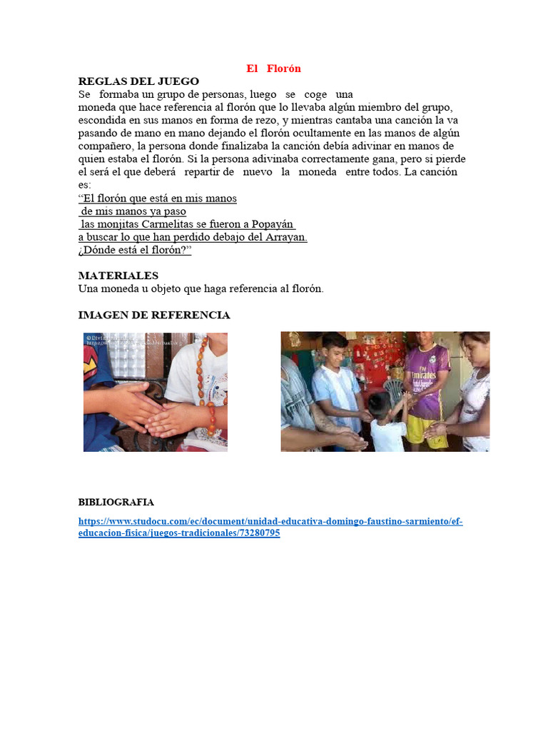 Reglas del juego tradicional "El Florón" | PDF