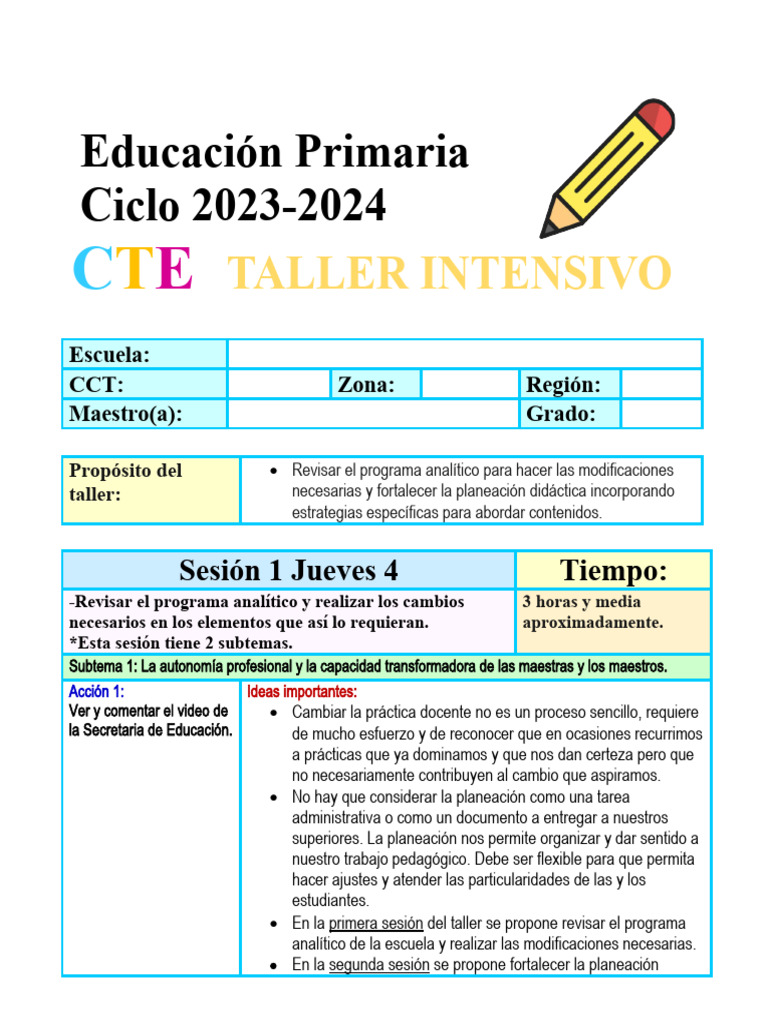 Taller Intensivo | PDF | Plan de estudios | Evaluación
