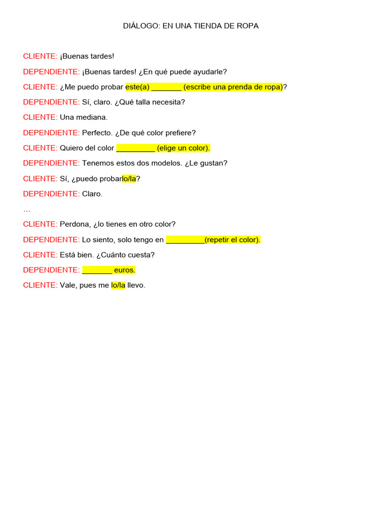 Diálogo - en Una Tienda de Ropa | PDF