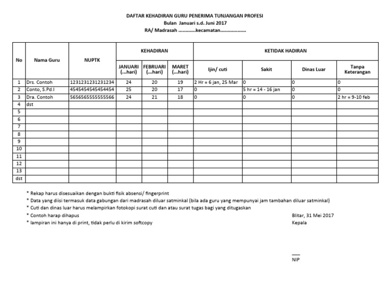 Form Rekap Absensi Guru | PDF