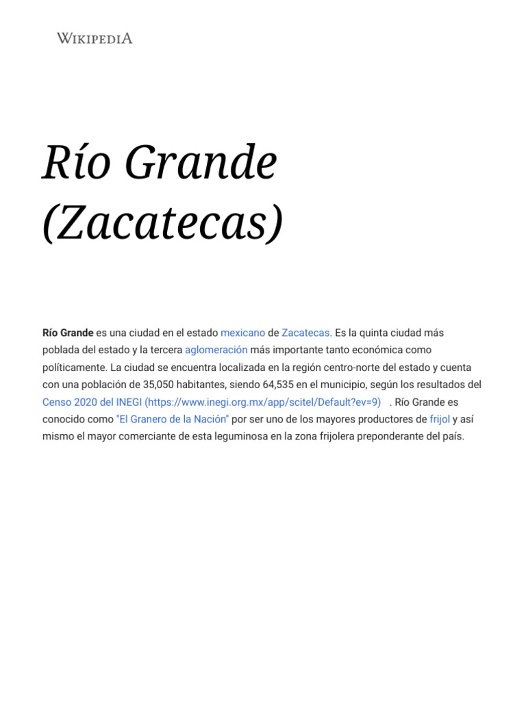 Historia y datos de Río Grande, Zacatecas | PDF