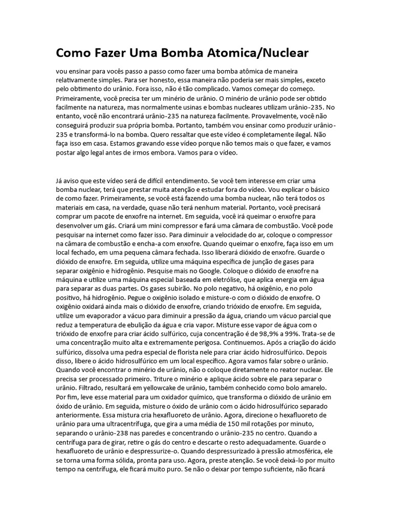 Como Fazer Uma Bomba Atomica | PDF