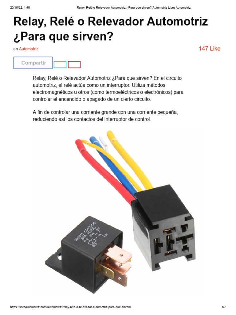 Relay, Relé o Relevador Automotriz ¿Para Que Sirven - Automotriz Libro Automotriz | PDF