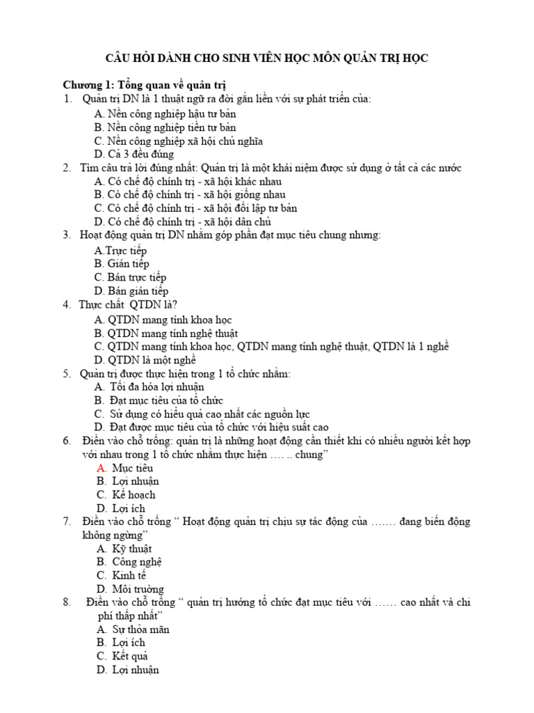 Trắc nghiệm QTH | PDF