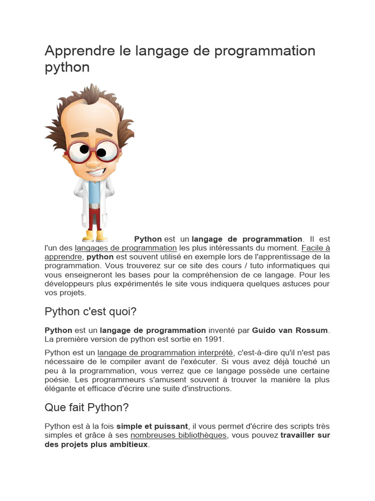 Apprendre Le Langage de Programmation Python | PDF