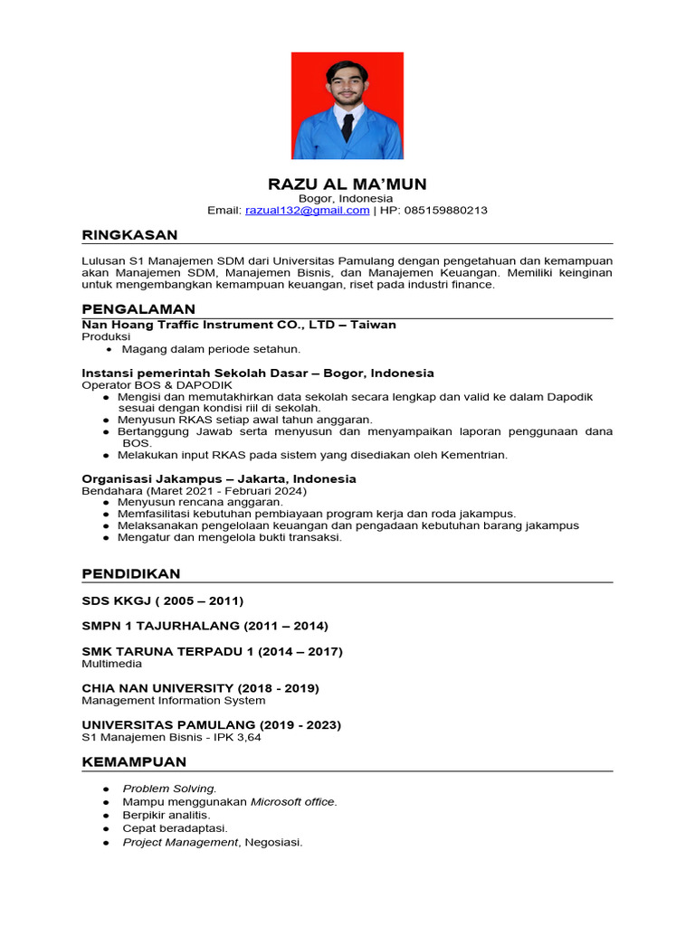 CV - Ats - Razu Al Ma'Mun | PDF