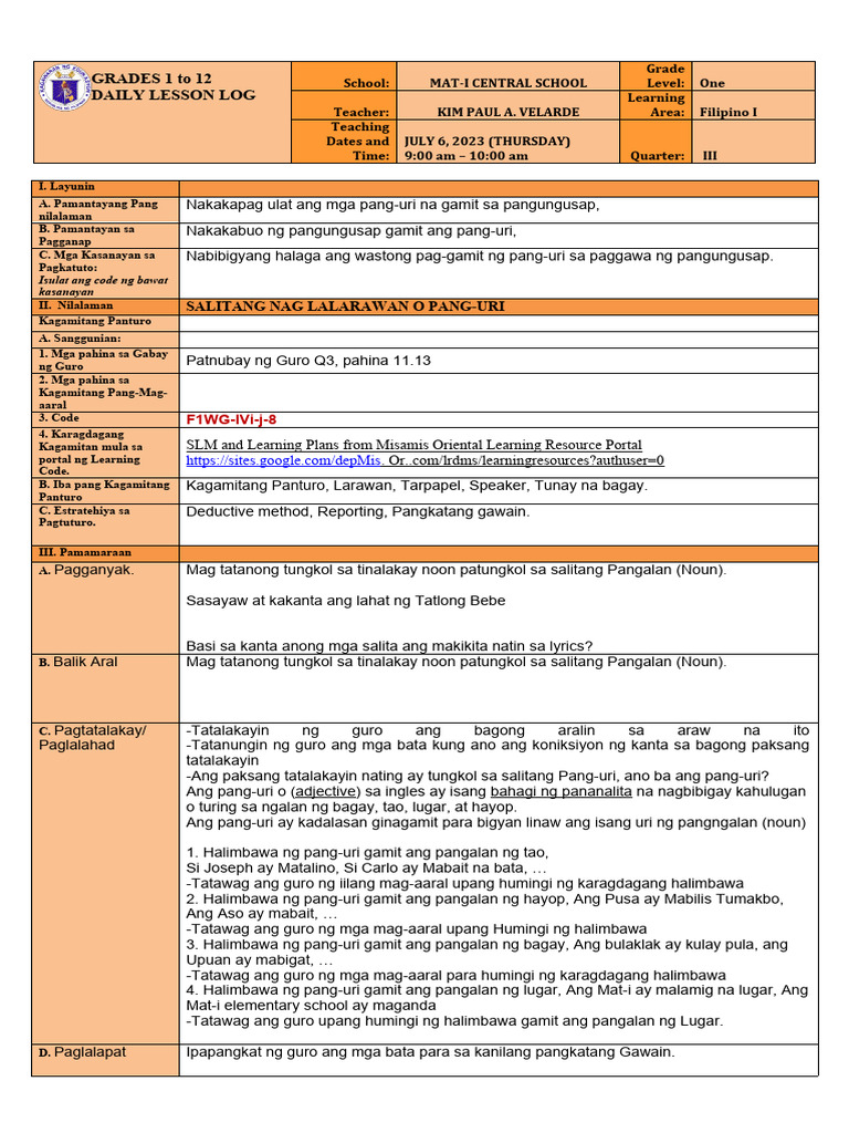 Salitang Kilos Cot Fil q4 We6 | PDF