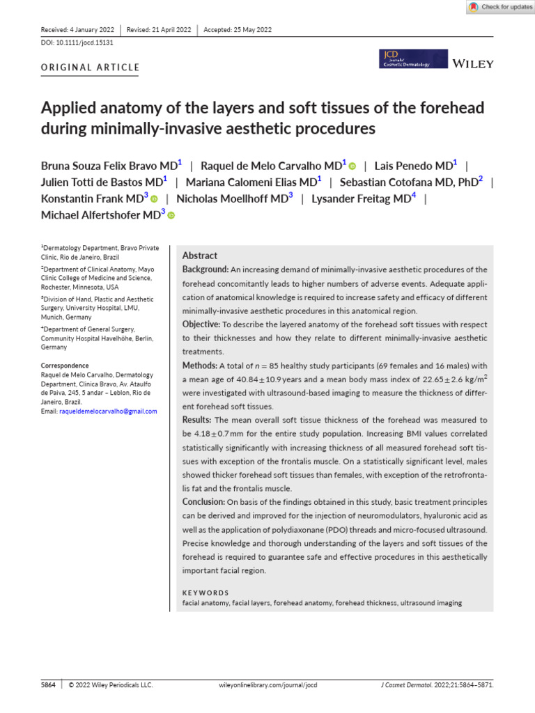 Applied Anatomy of The Layers and Soft Tissues of The Forehead During ...