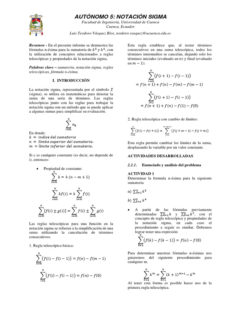 NOTACIÓN_SIGMA_A5 | PDF | Suma | Análisis matemático