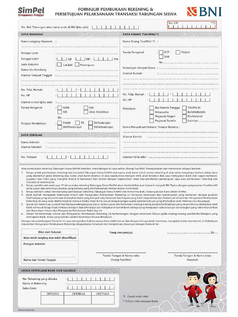 Formulir Pembukaan Rekening Simpel BNI | PDF