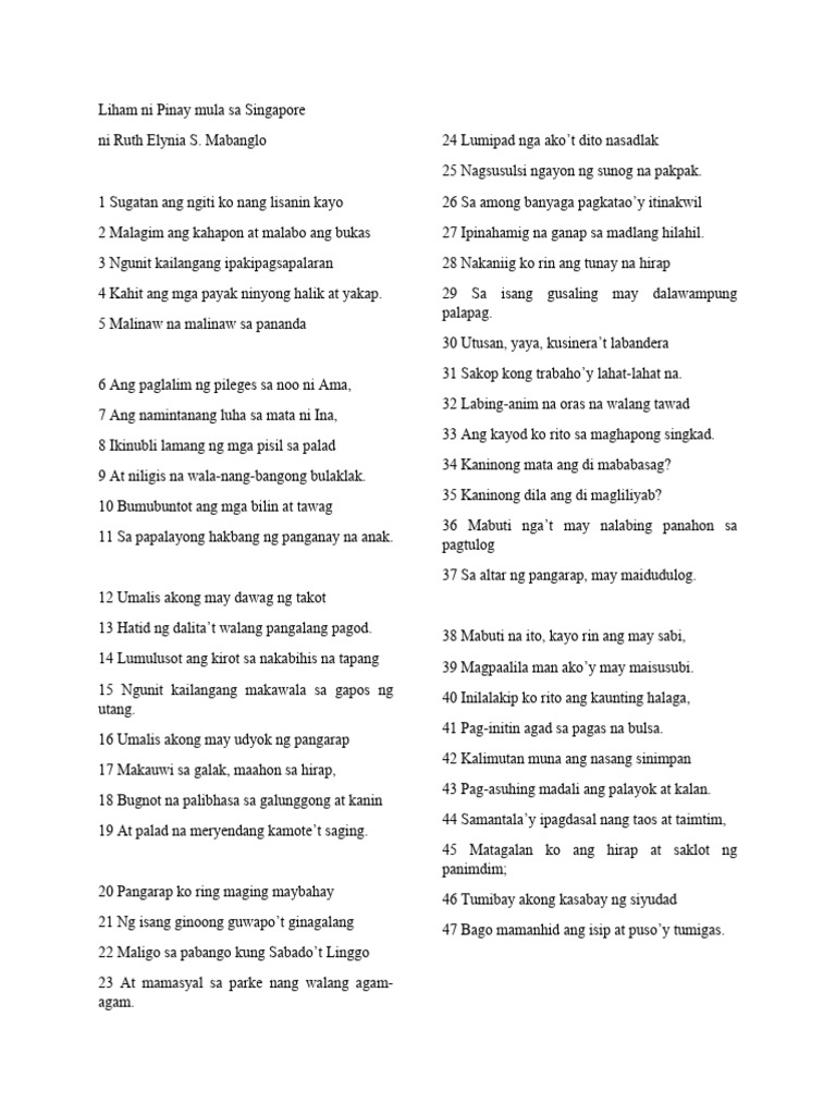 Liham Ni Pinay Mula Sa Singapore | PDF
