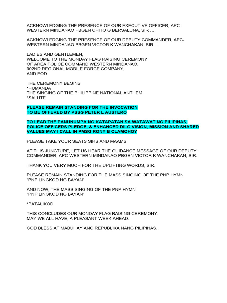 Flag Raising Script | PDF | Law