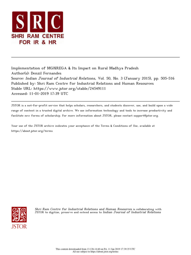 Implementation of MGNREGA & Its Impact On Rural MP | PDF