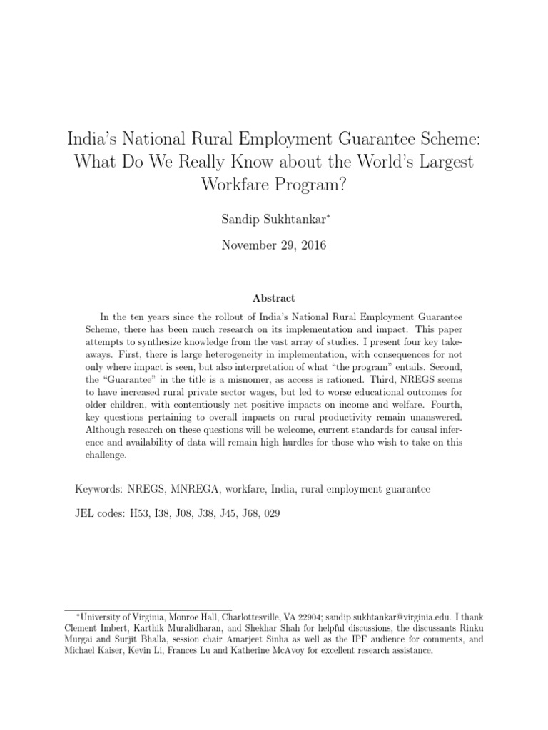 India NREGS - What Do We Really Know About The Worlds Largest Workfare ...