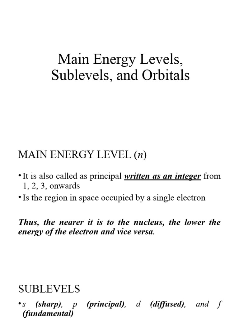 Main Energy Levels Sublevels and Orbitals | PDF