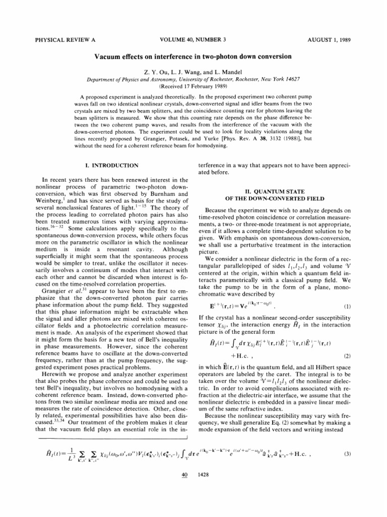 Vaccum Effects on Interference in Two-photon Down Conversion | PDF