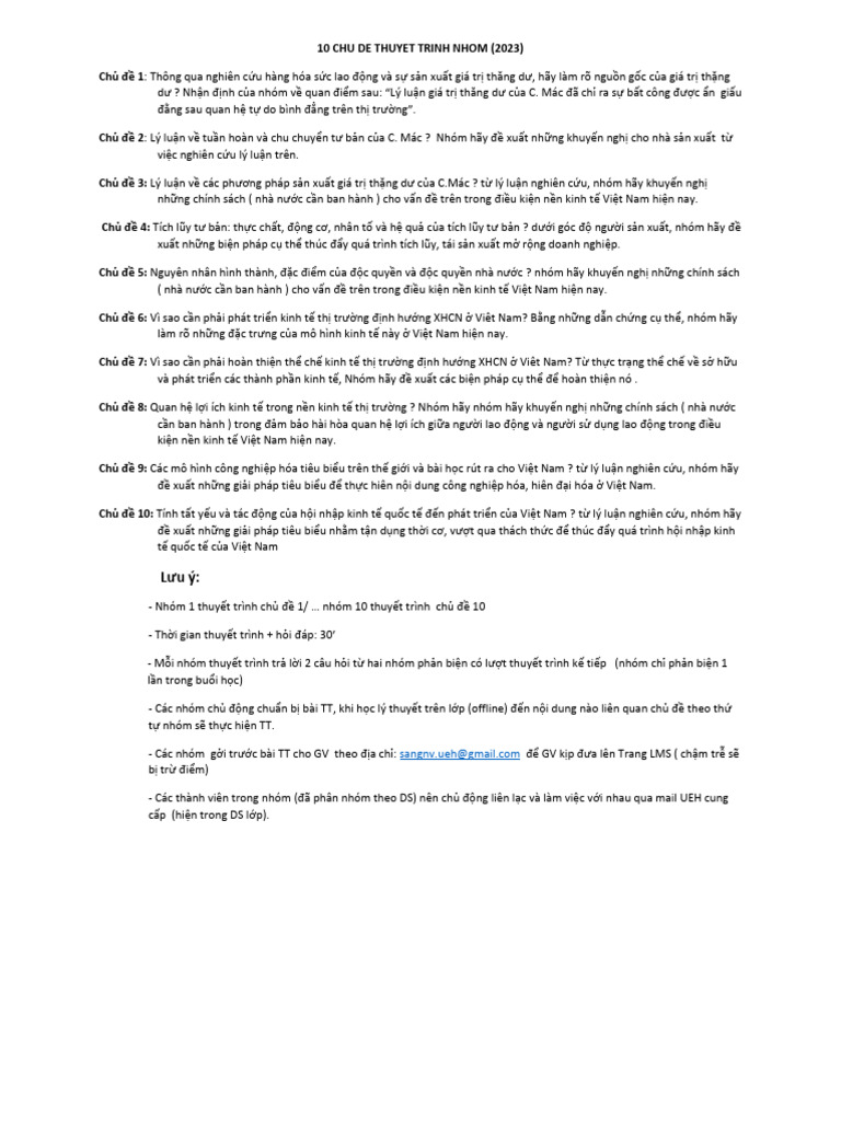 10 Chu de Thuyet Trinh Nhom KTCT 2024 | PDF