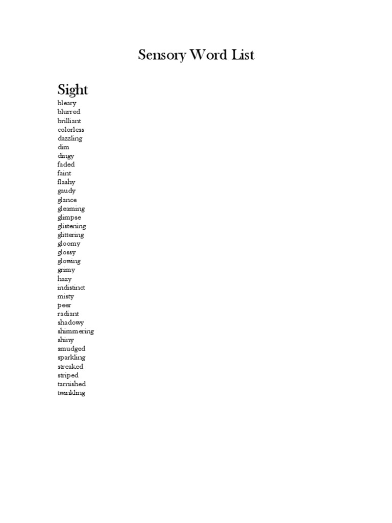 Sensory Word List | PDF
