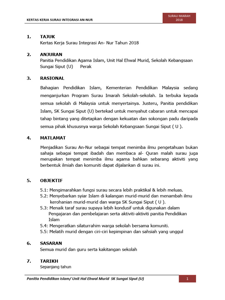 Contoh Kertas Kerja 2018 | PDF