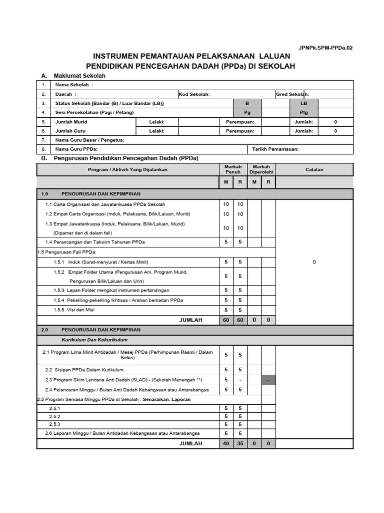 Instrumen Penilaian Laluan PPDa | PDF