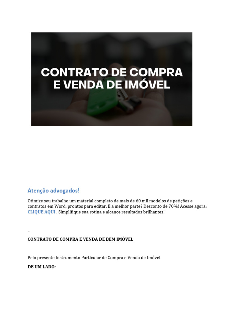 Modelo Contrato de Compra e Venda de Bem Imovel Editavel em Word | PDF