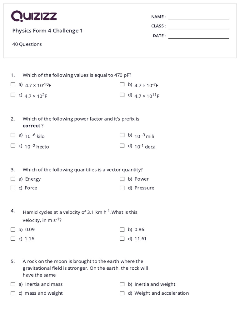 Physics Form 4 Challenge 1 - Print - Quizizz | PDF | Waves | Collision