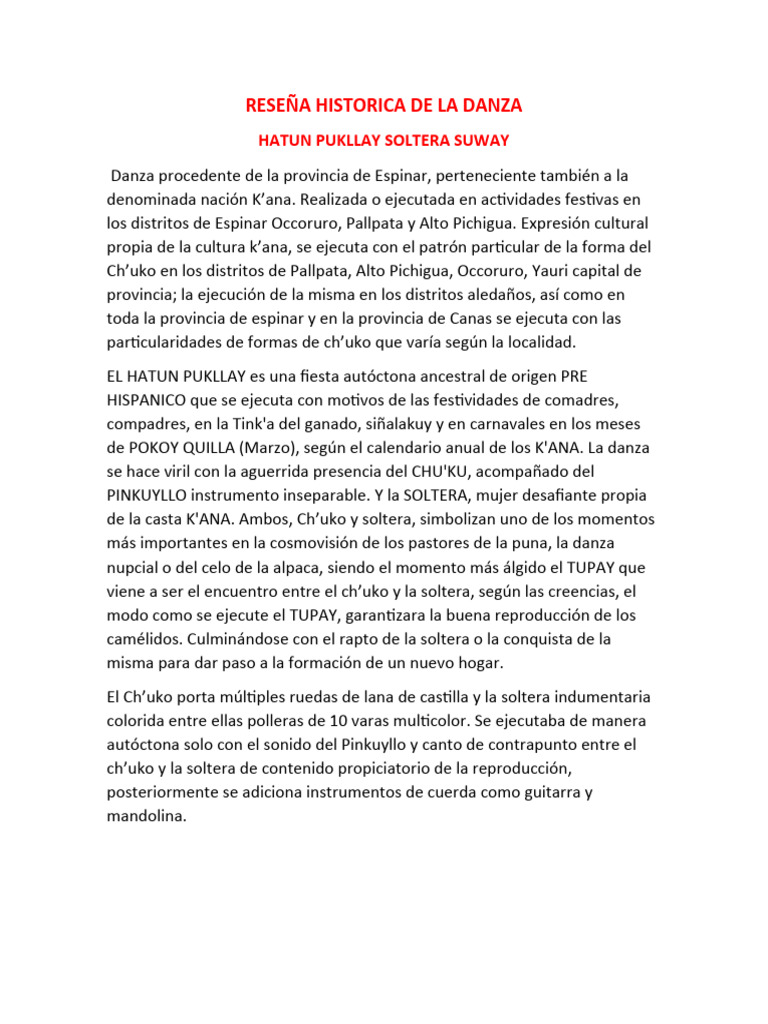 Reseña Historica De La Danza Hatun Puccllay Pdf