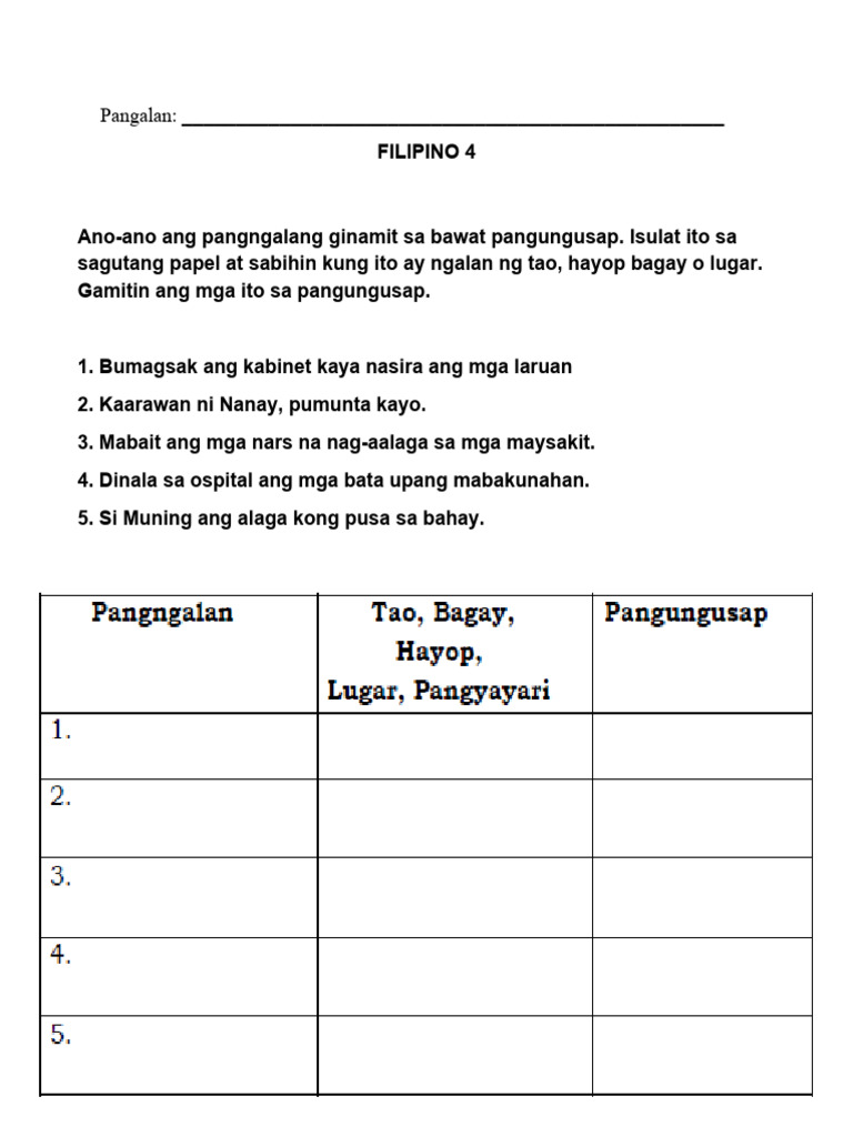FILIPINO WORKSHEET | PDF