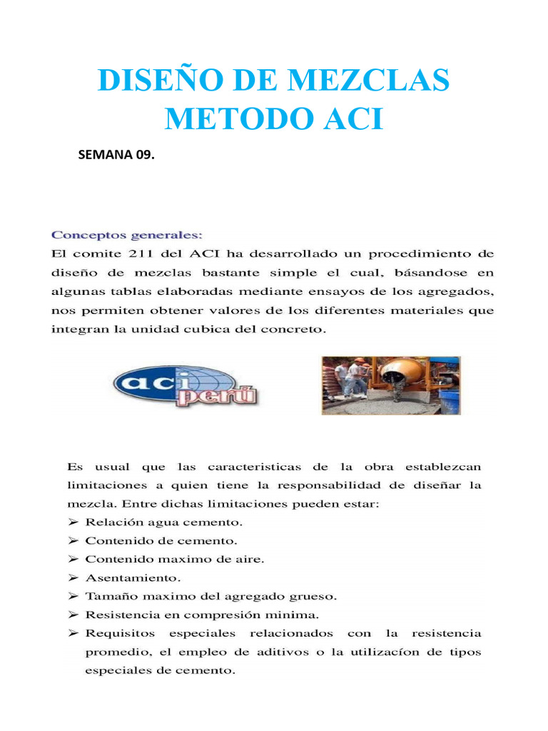 Diseño de Mezclas Metodo Aci | PDF